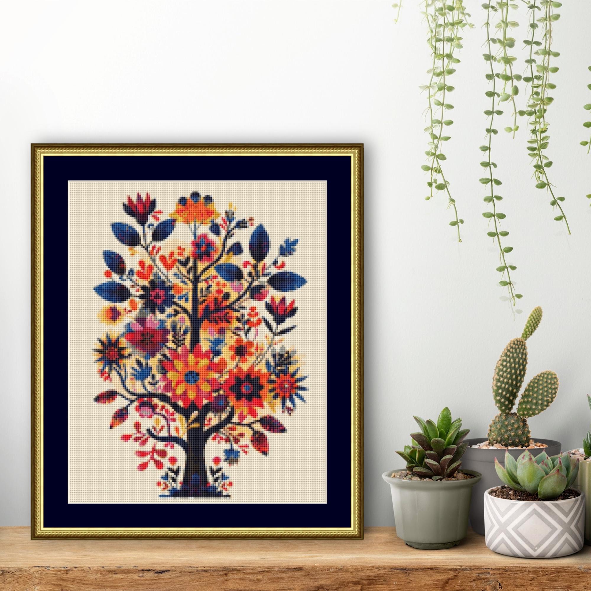 Folk Art Tree Cross Stitch Pattern: Abstract Botanical Design (PDF) - Etsy