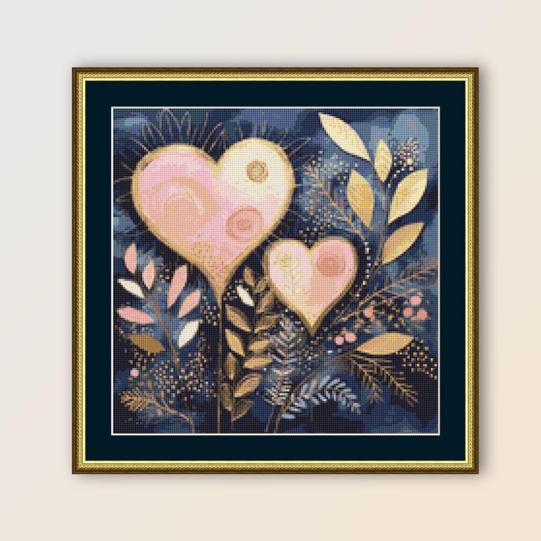Pink Hearts Collage Cross Stitch Pattern: Floral Folk Art (PDF) - Etsy