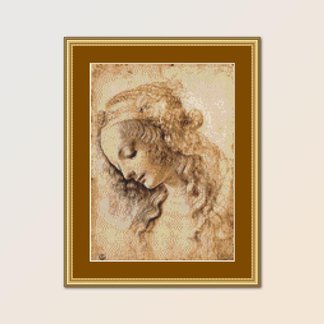 Printable Da Vinci Cross Stitch Pattern, Head of a Woman, Instant ...