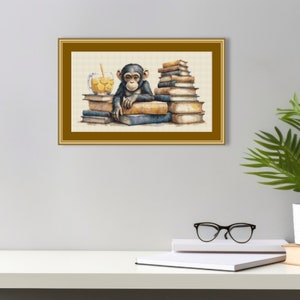 Book Chimp Cross Stitch Pattern, Instant Digital Download, Printable ...