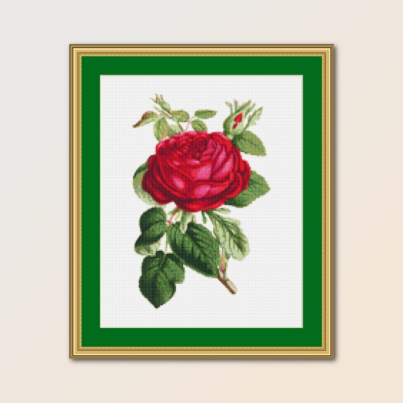 Red Rose Cross Stitch Pattern, Instant Download, Printable Floral Chart ...