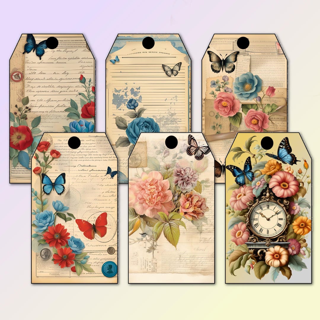 Six Printable Butterfly Tags for Junk Journals, Art Journals ...