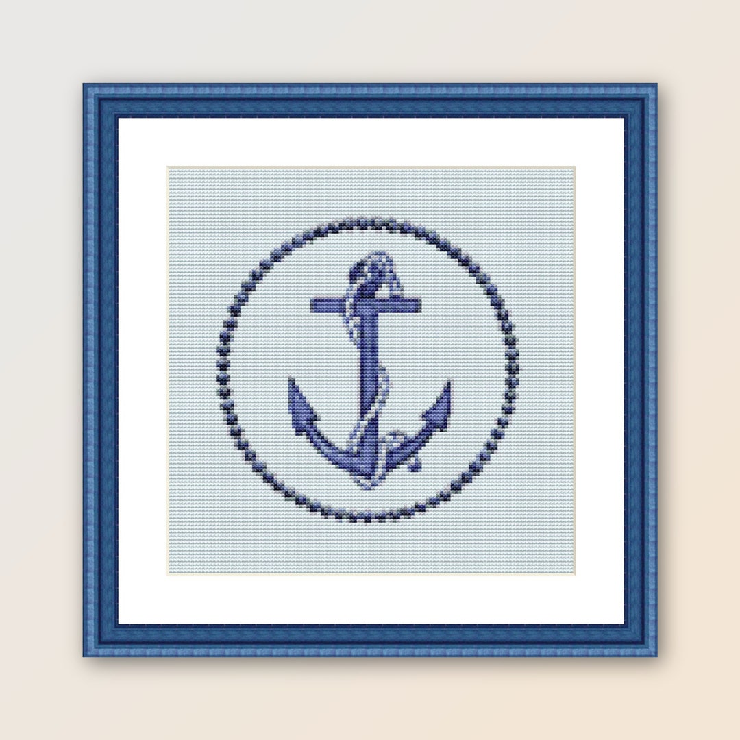 Blue Anchor Cross Stitch Pattern, Instant Download, Printable Nautical ...