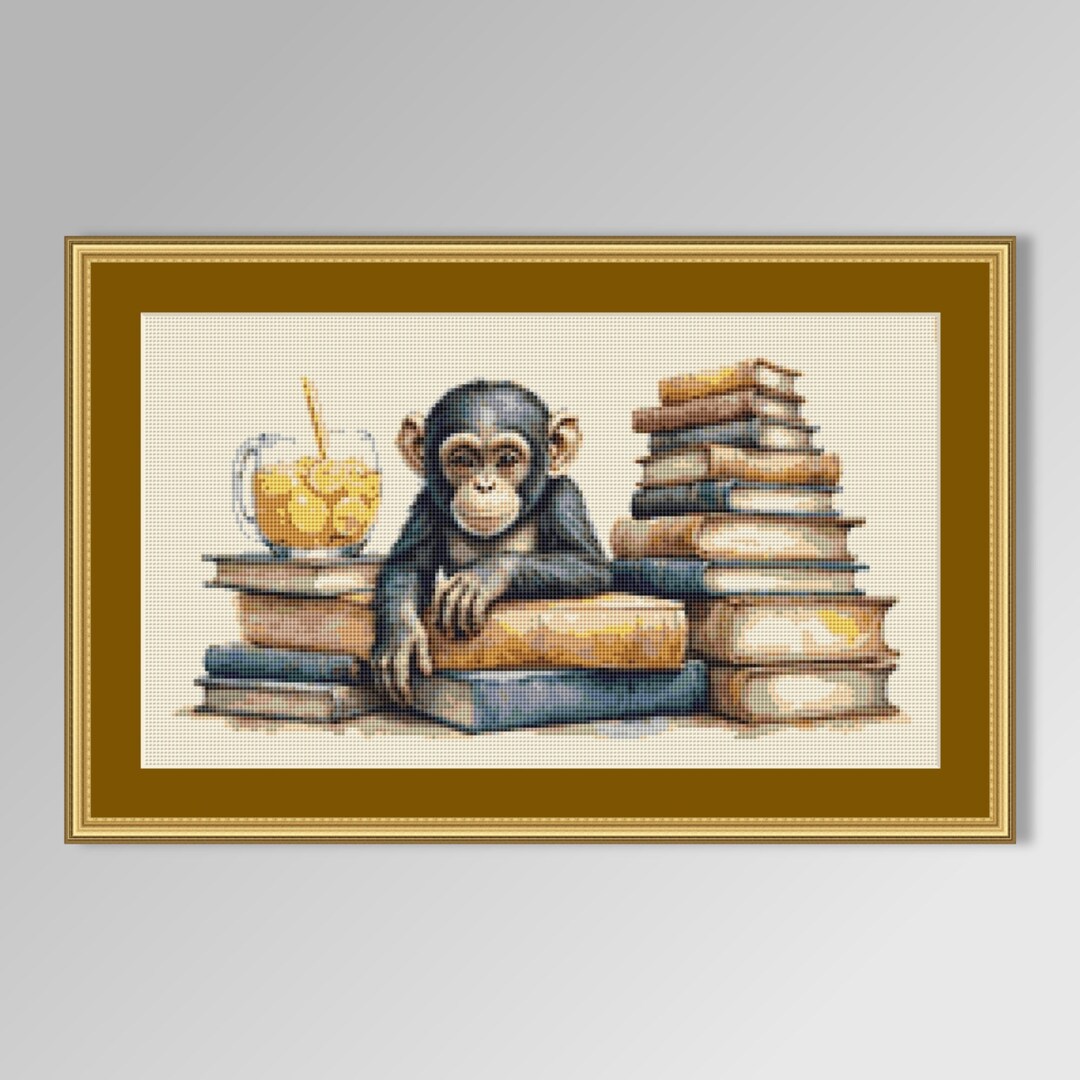 Book Chimp Cross Stitch Pattern, Instant Digital Download, Printable ...