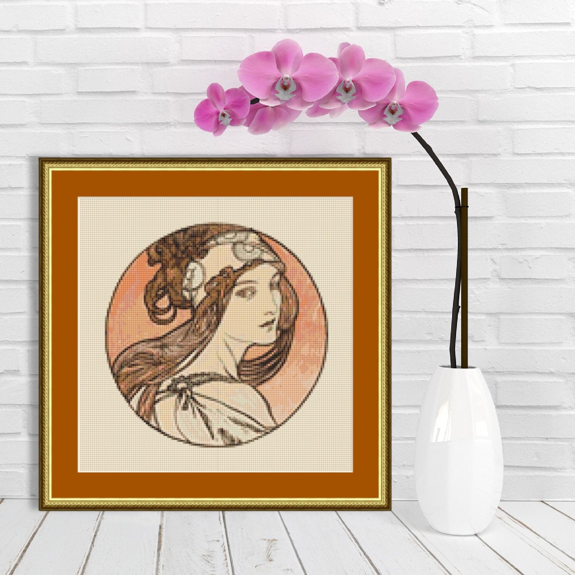 Alphonse Mucha Cross Stitch Pattern, Female Figure 1, Instant Digital ...