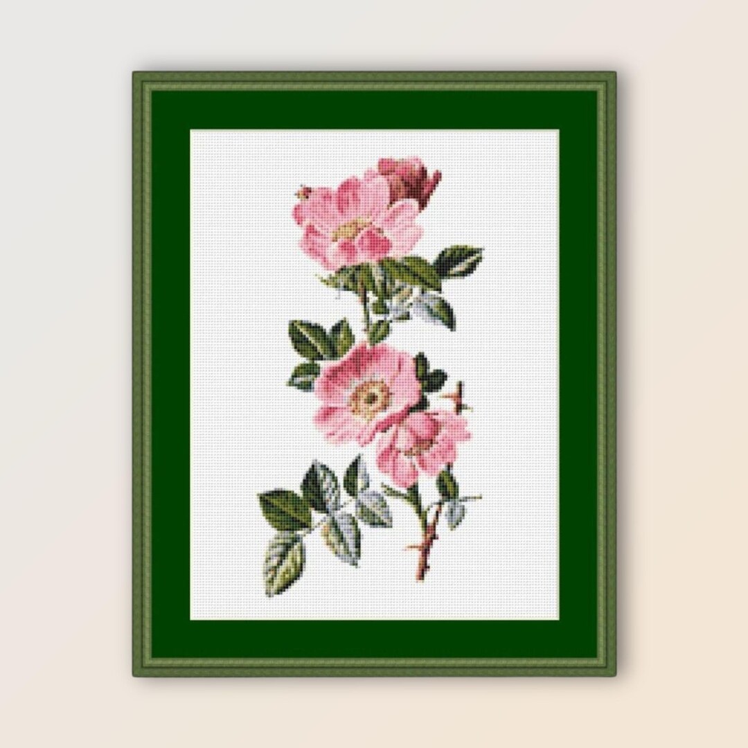 Printable Pink Rose Cross Stitch Pattern, Instant Digital Download ...