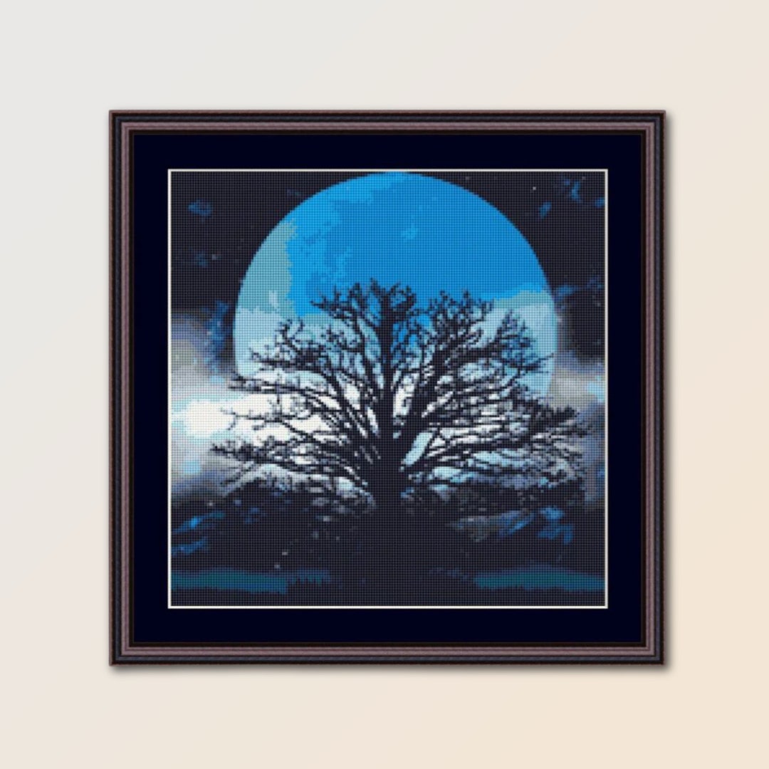Printable Moonlight Cross Stitch Pattern, Blue Moon, Instant Download ...