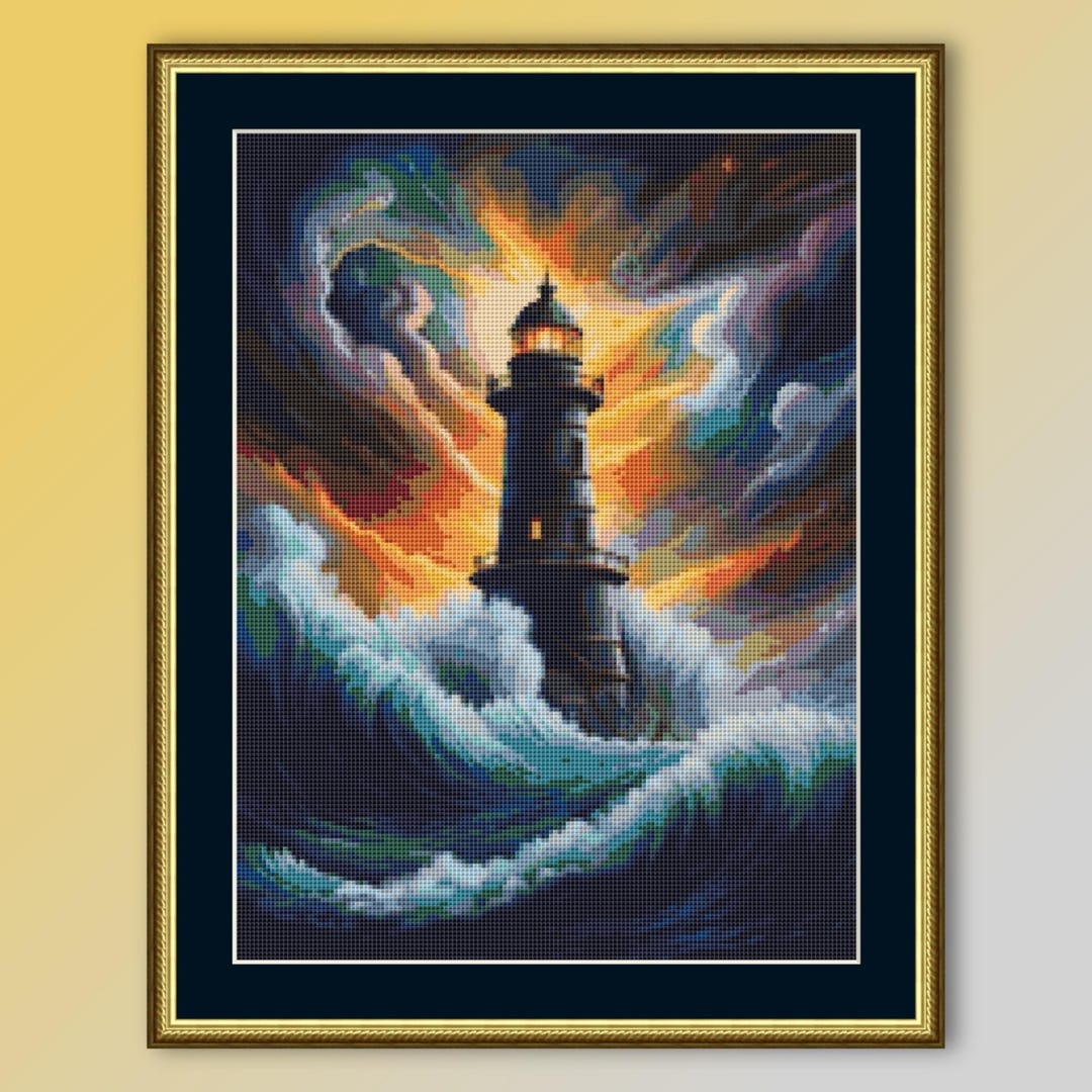 Stormy Sea Cross Stitch Pattern, Instant Digital Download Lighthouse ...