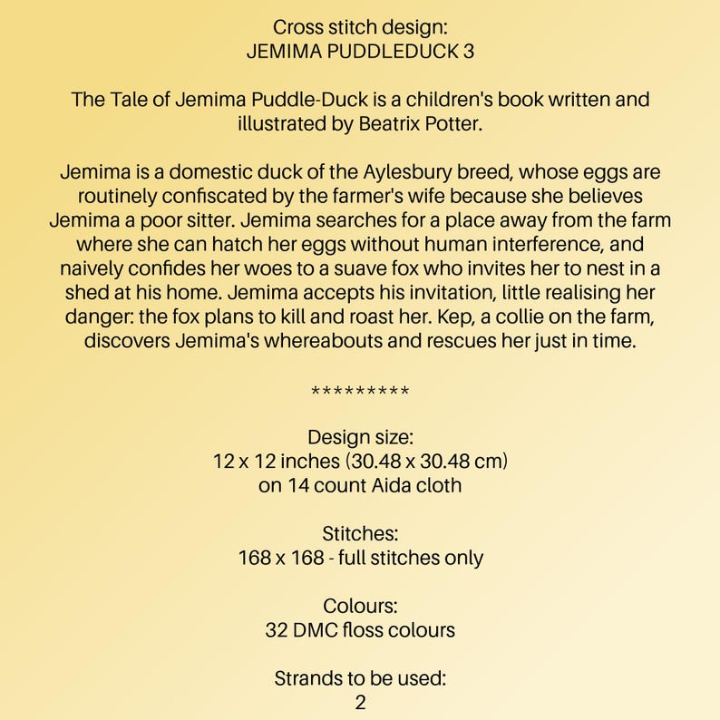 Jemima Puddle-duck Cross Stitch Pattern: Beatrix Potter Xstitch Chart ...