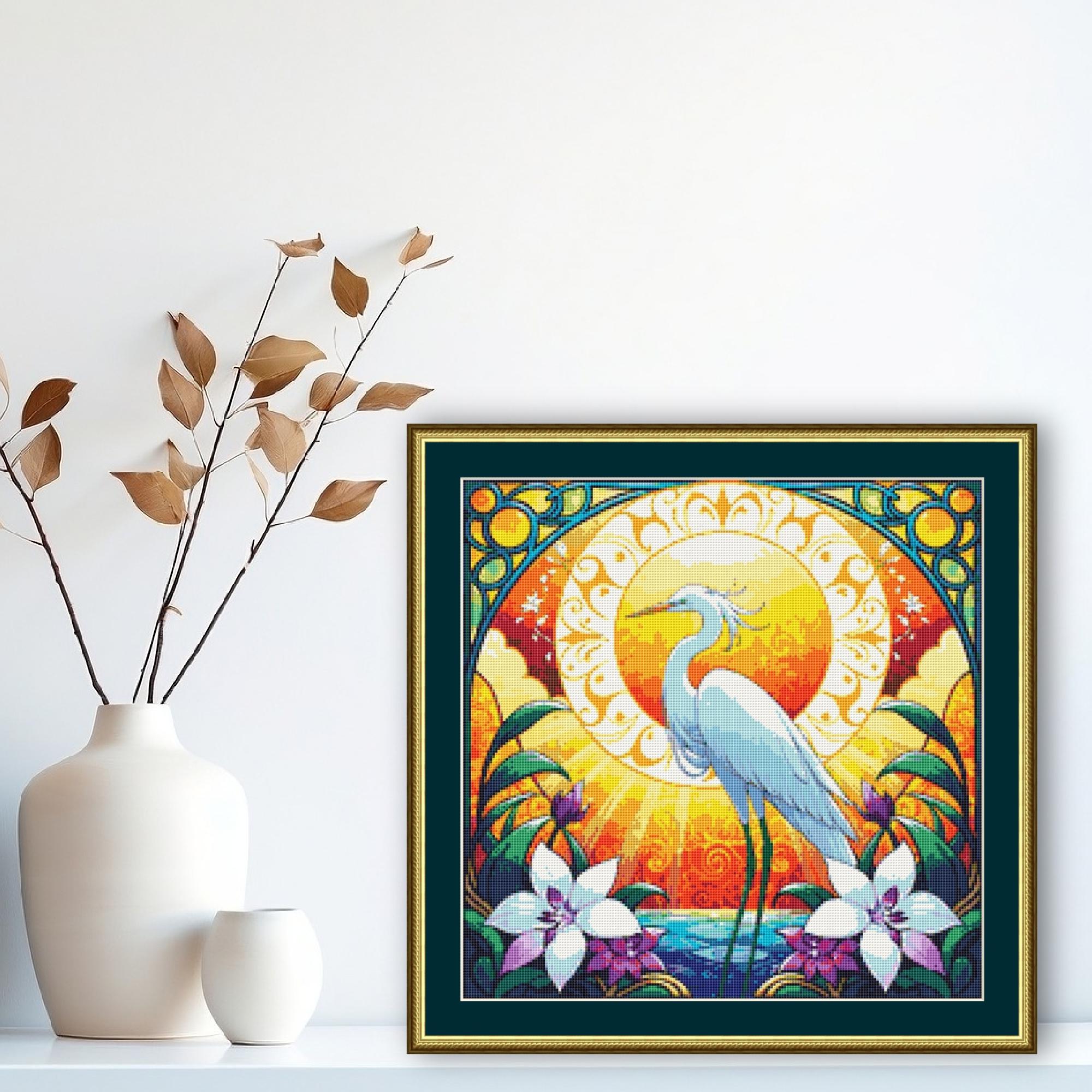White Egret Cross Stitch Pattern, Filigree Chart (PDF) - Etsy