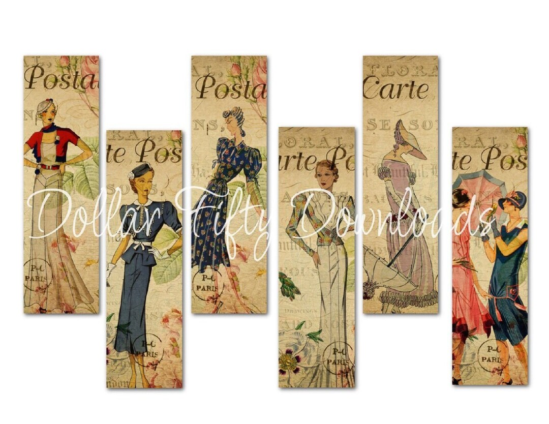 Six Printable Fashion Bookmarks for Junk Journals, Art Journals ...
