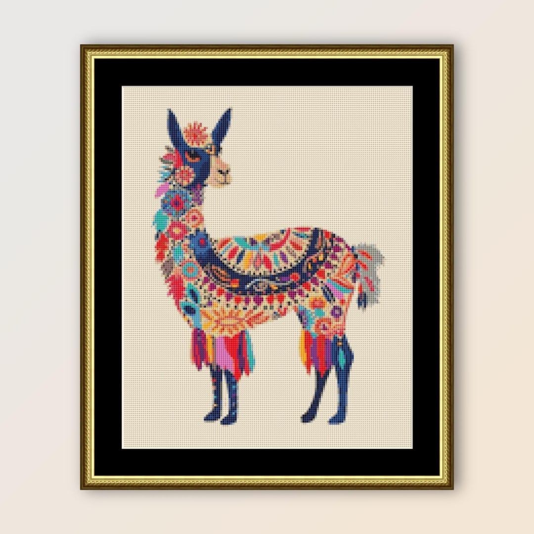 Folk Art Llama Cross Stitch Pattern: Abstract Floral Xstitch Chart (PDF ...