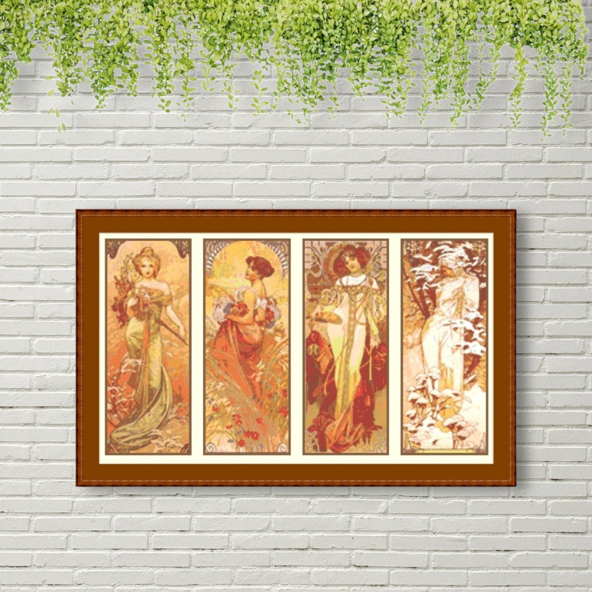 Alphonse Mucha Cross Stitch Pattern Seasons 1900 Instant - Etsy