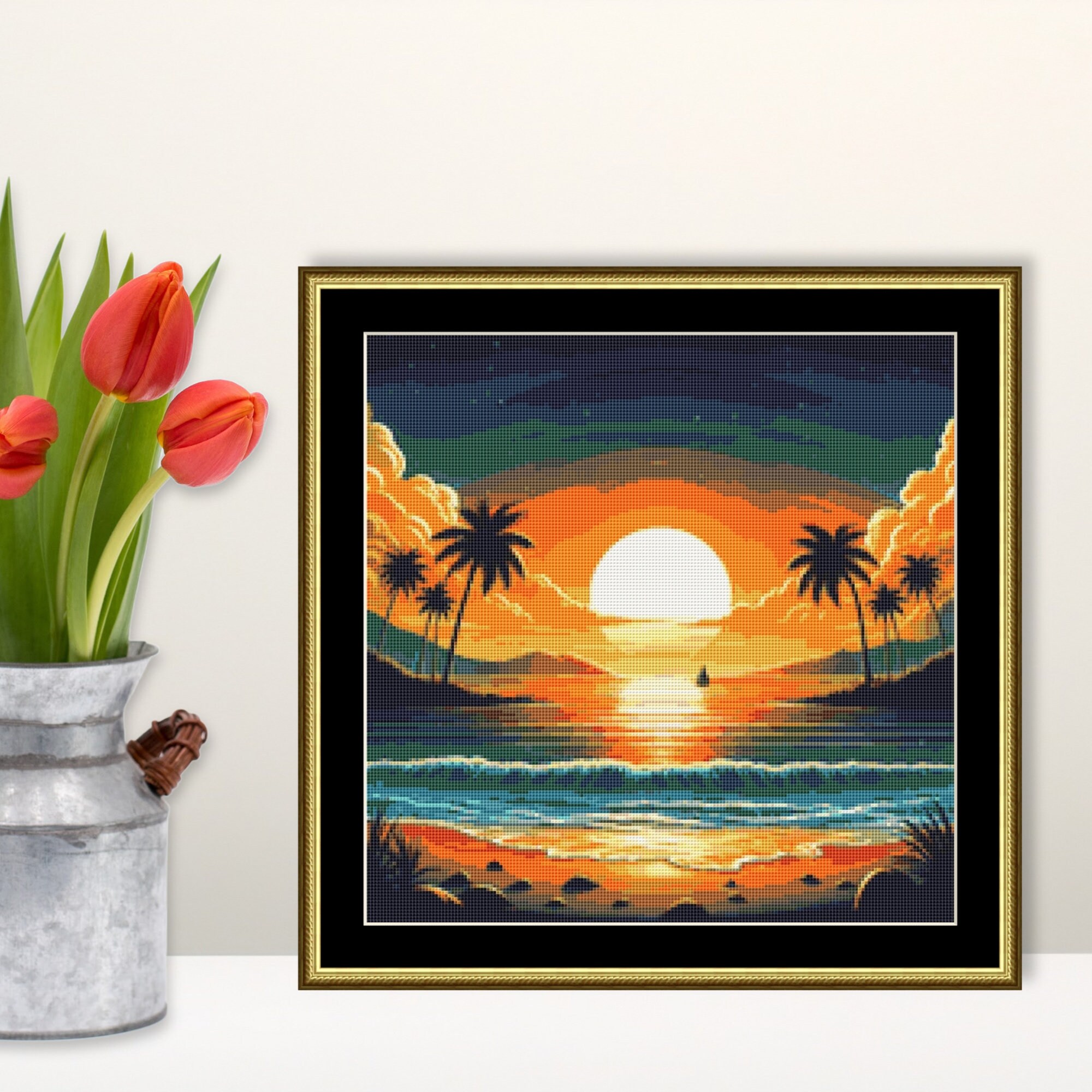 Tropical Sunset Cross Stitch Pattern, Instant Download, Printable PDF ...