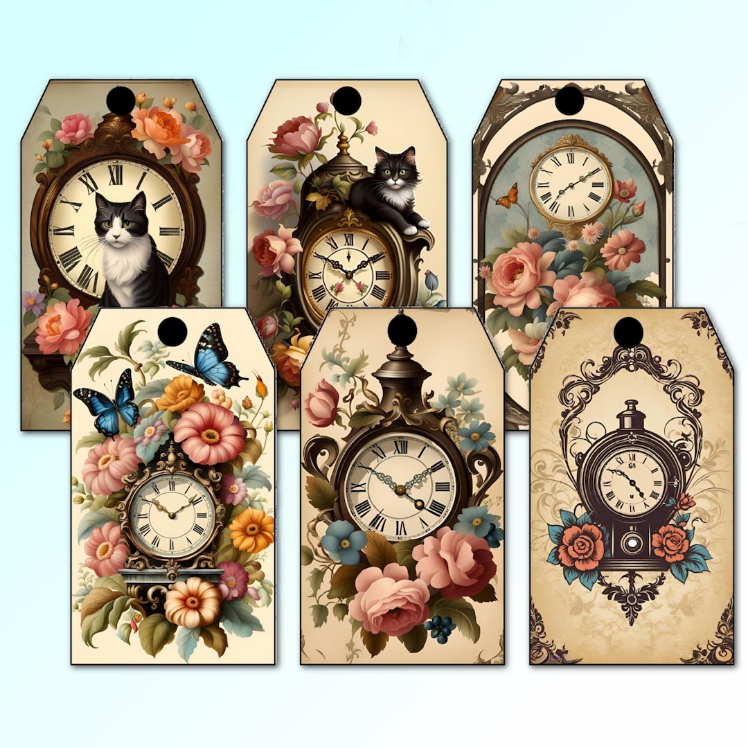 Six Printable Timepiece Tags for Junk Journals, Art Journals ...