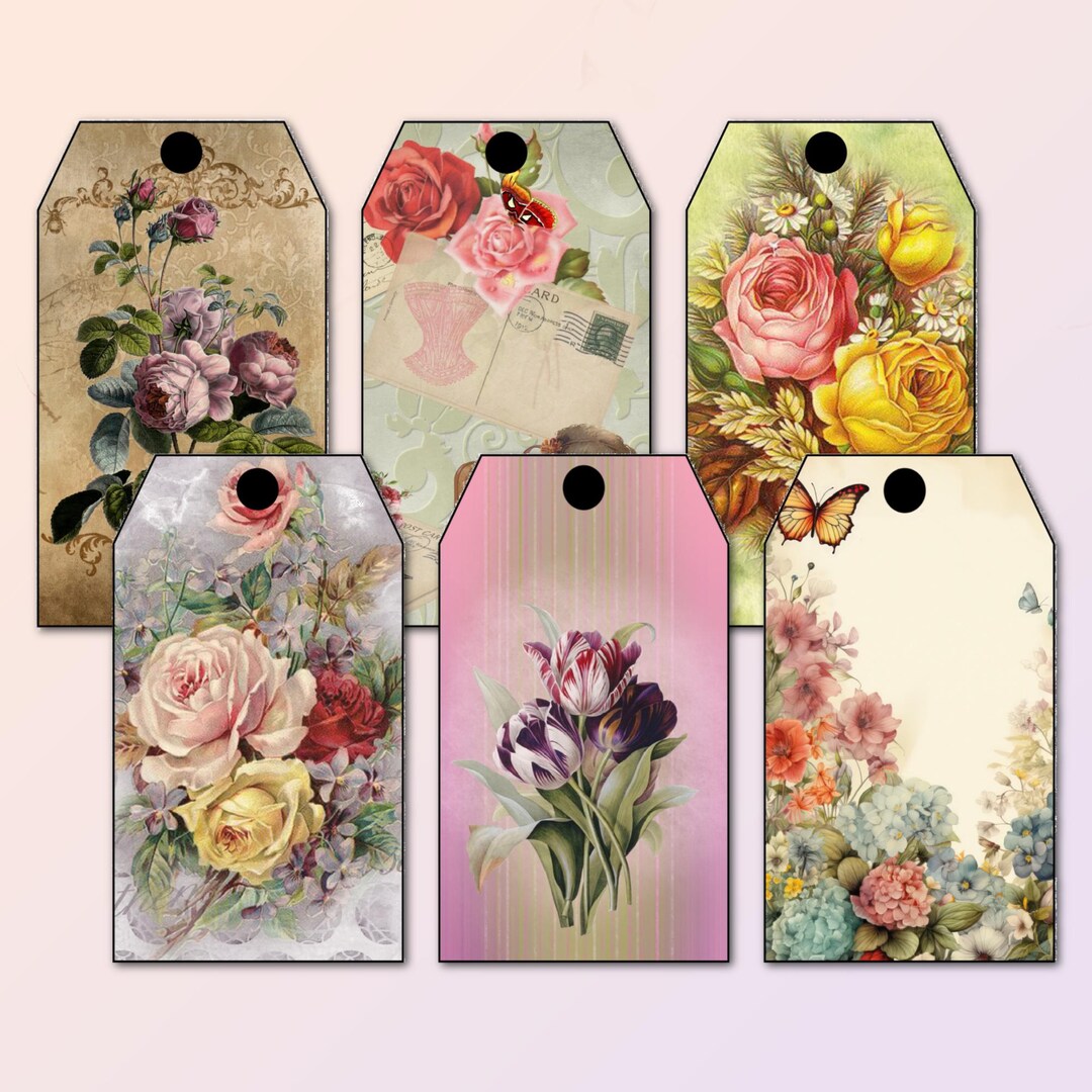 Printable Floral Gift Tags: Junk Journal Ephemera (JPG & PDF) - Etsy