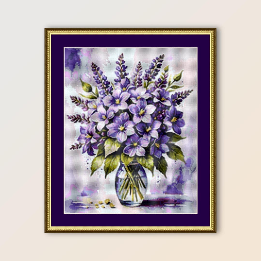 Purple Bouquet Cross Stitch Pattern, Instant Download, Printable Floral ...