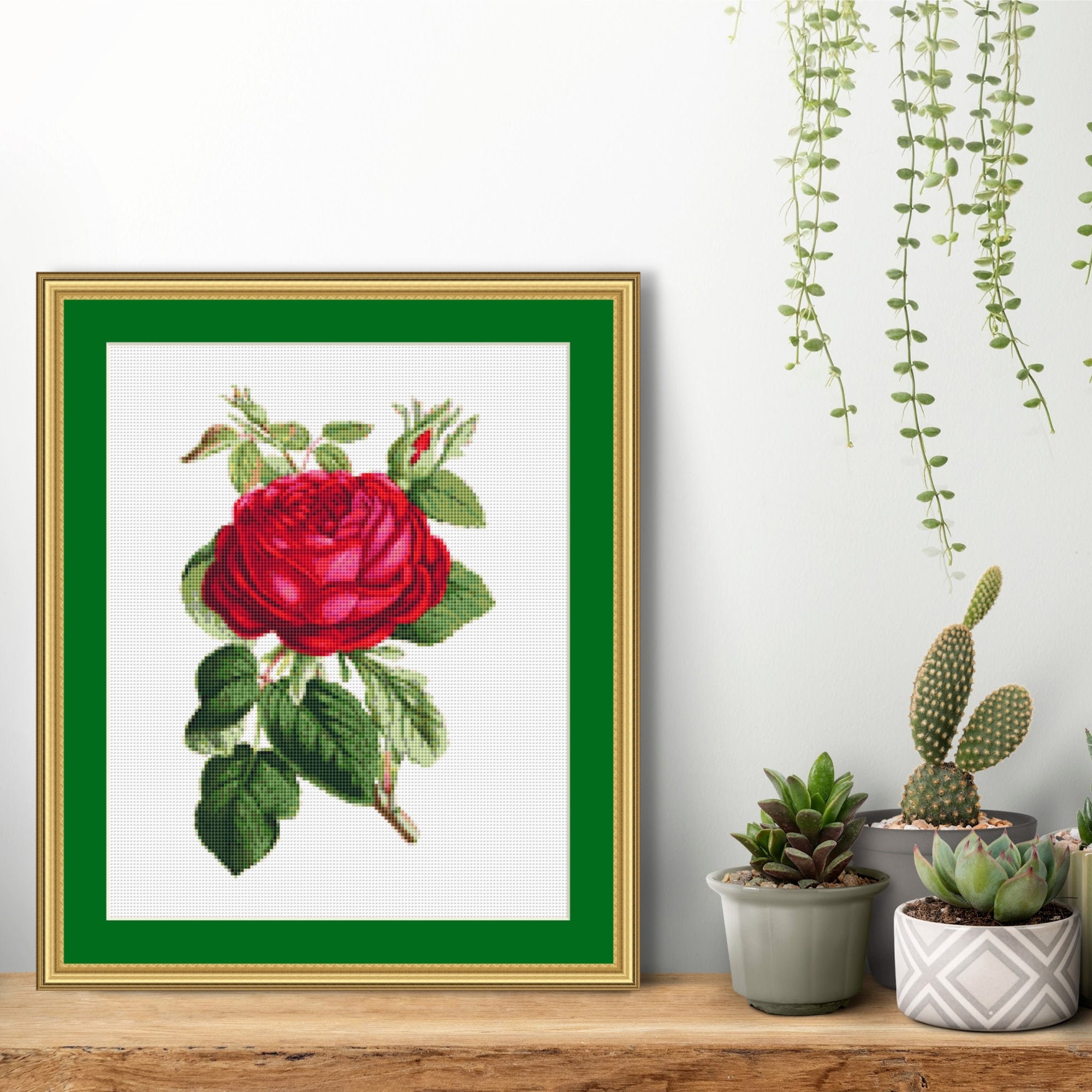 Red Rose Cross Stitch Pattern, Instant Download, Printable Floral Chart ...