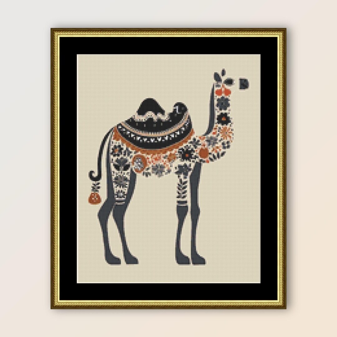 Folk Art Camel Cross Stitch Pattern: Abstract Floral Design (PDF) - Etsy