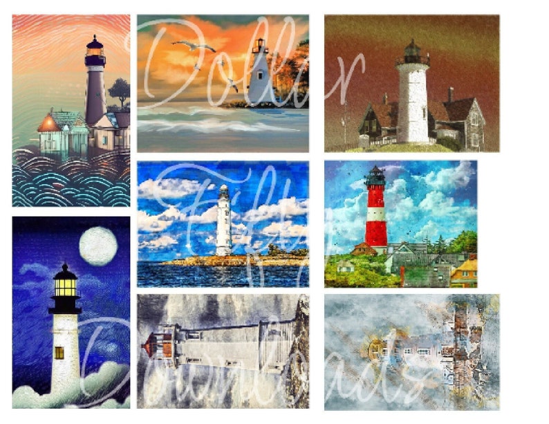 Eight Printable Lighthouse Images for Junk Journals, Art Journals ...