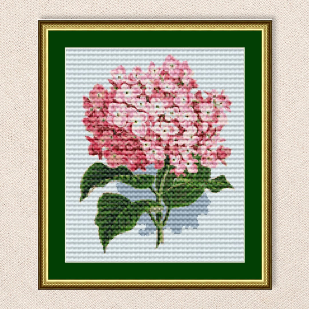 Pink Hydrangea Cross Stitch Pattern, Instant Digital Download ...