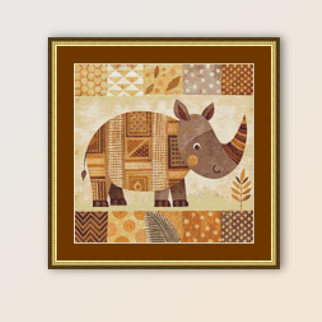 Folk Art Rhino Cross Stitch Pattern, Abstract Floral (PDF Pattern) - Etsy