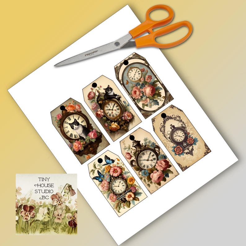 Timepiece Printable Tags: Clock Junk Journal Embellishments (JPG, PDF ...