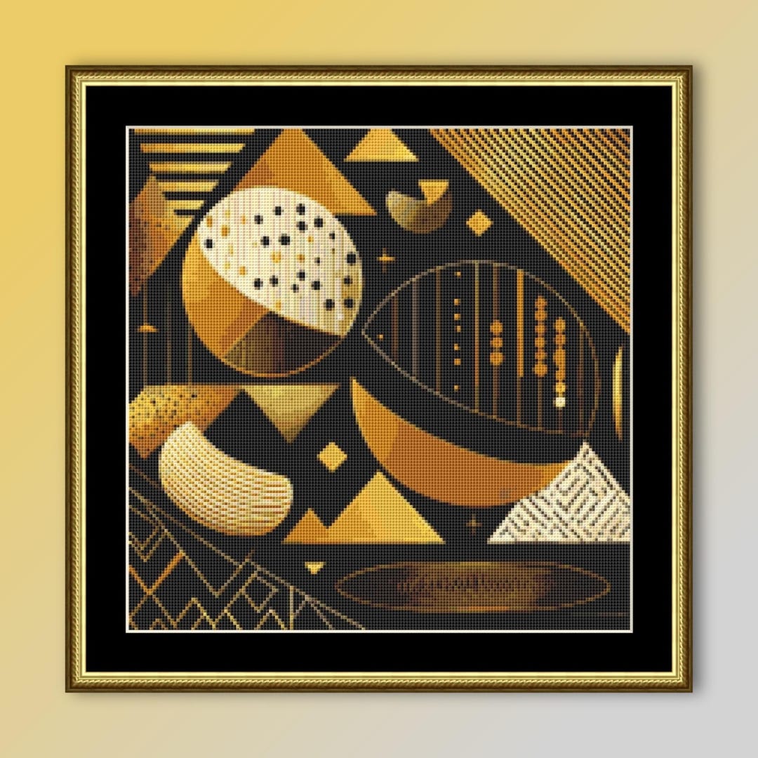 Black and Gold Cross Stitch Pattern: Abstract Chart (PDF Download) - Etsy