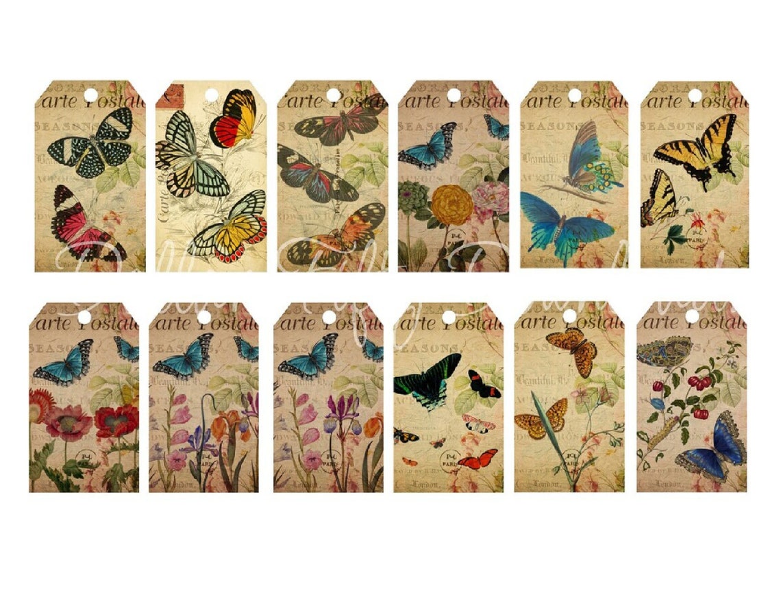 Twelve Printable Butterfly Tags for Junk Journals, Art Journals ...
