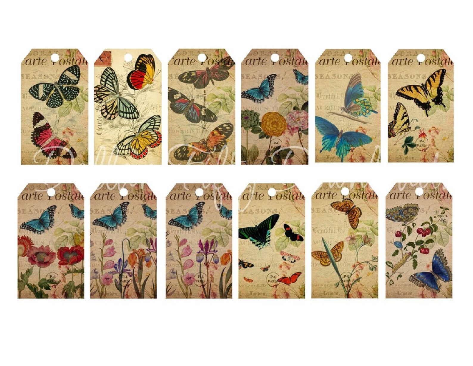 Twelve Printable Butterfly Tags for Junk Journals, Art Journals ...
