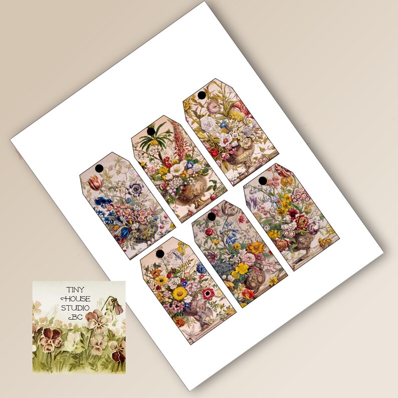Floral Bouquet Printable Tags: Vintage Ephemera (JPG & PDF) - Etsy