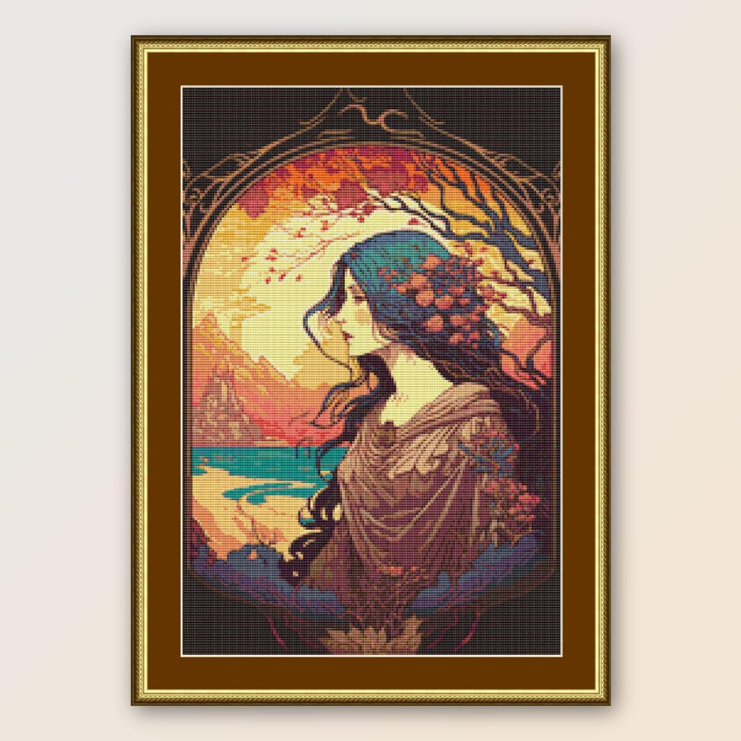 Art Deco Portrait Cross Stitch Pattern, Instant Download Landscape ...