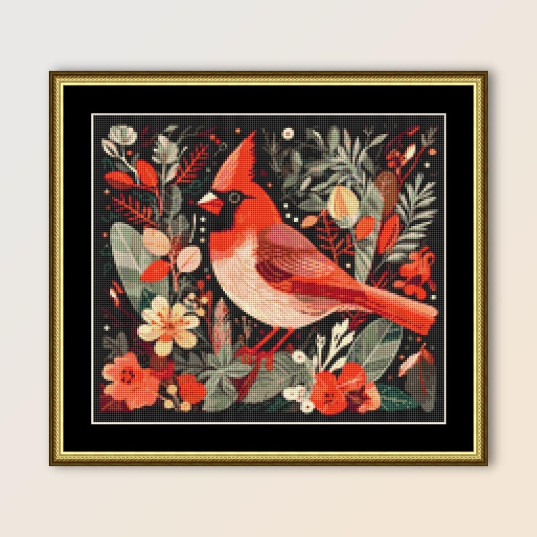 Folk Art Cardinal Cross Stitch Pattern, Instant Digital Download ...