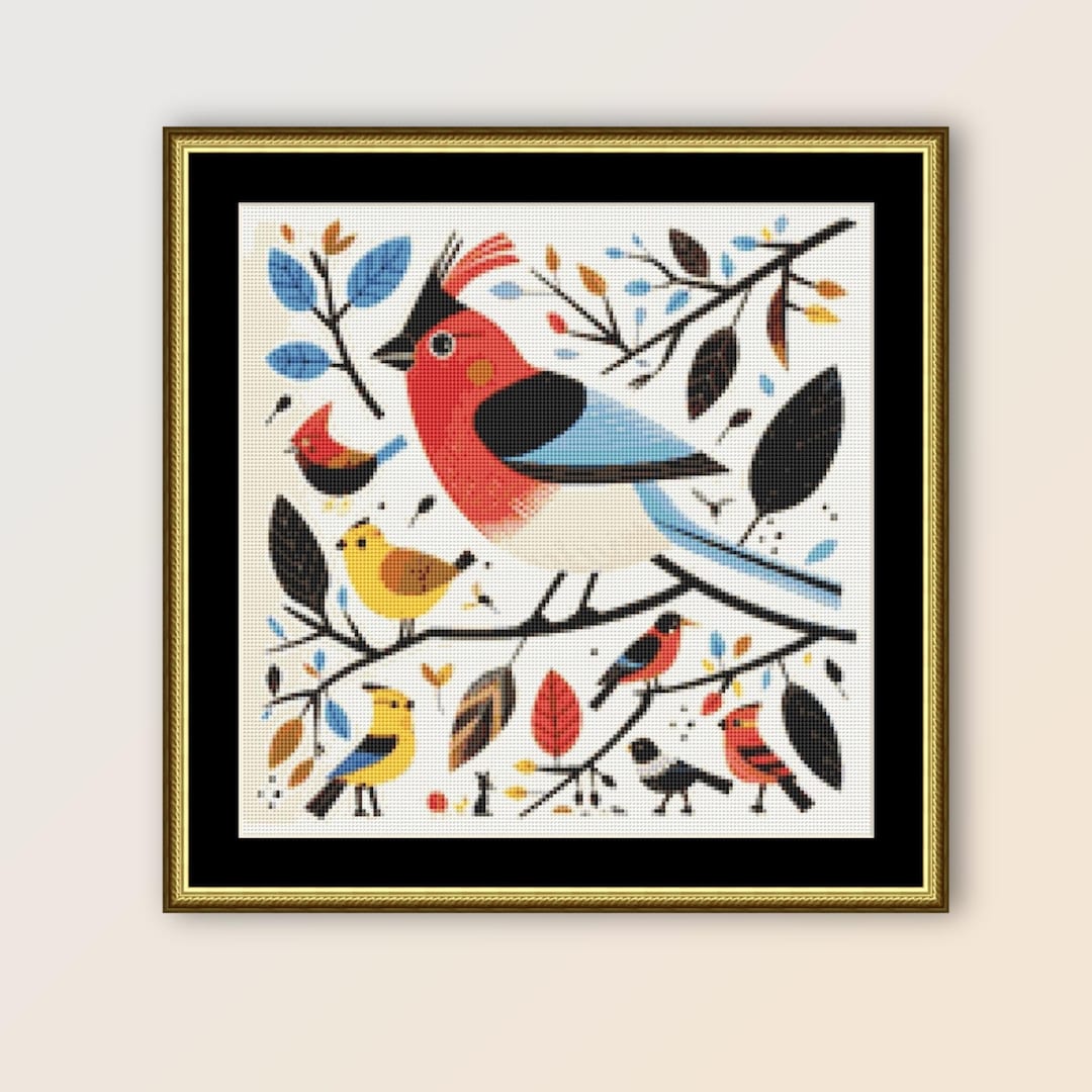 Birds on Branches Cross Stitch Pattern: Folk Art Botanical Xstitch ...