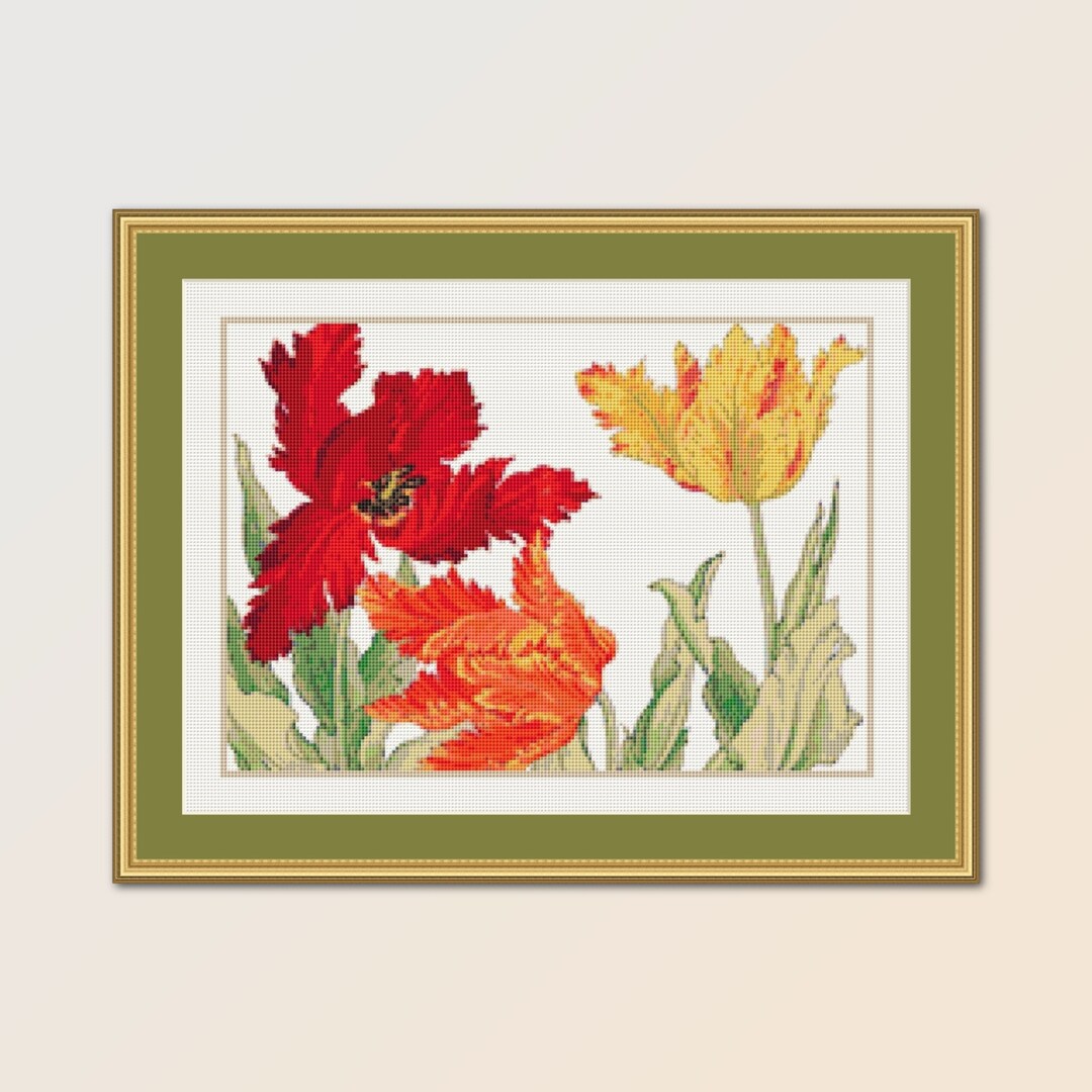 Printable Tulip Cross Stitch Pattern, Instant Digital Download Floral ...