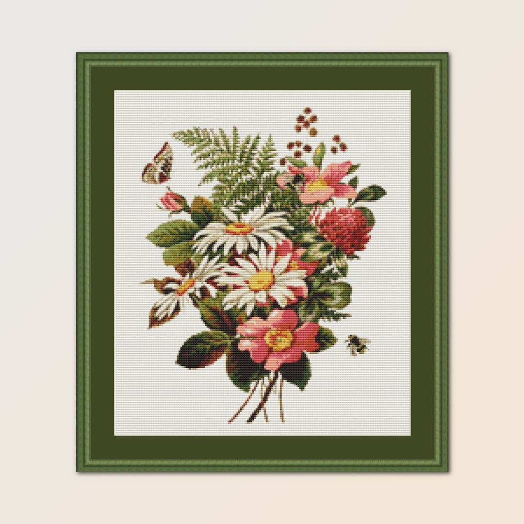 Daisies and Fern Cross Stitch Pattern, Instant Download, Printable ...