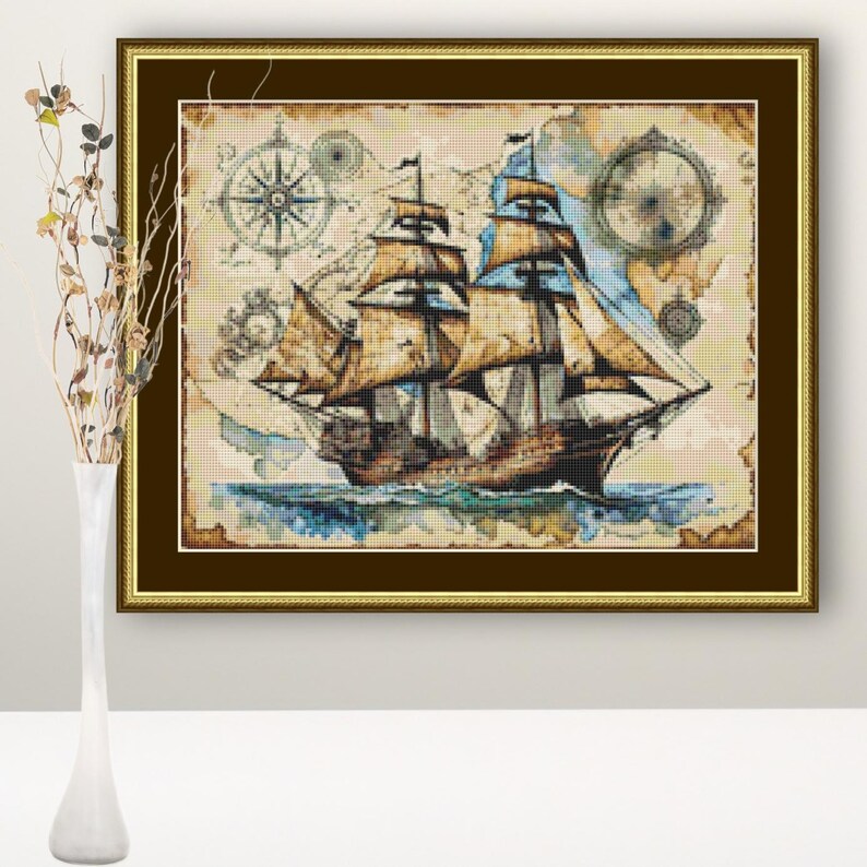 Sailing Ship Cross Stitch Pattern, Instant Download, Printable Nautical ...