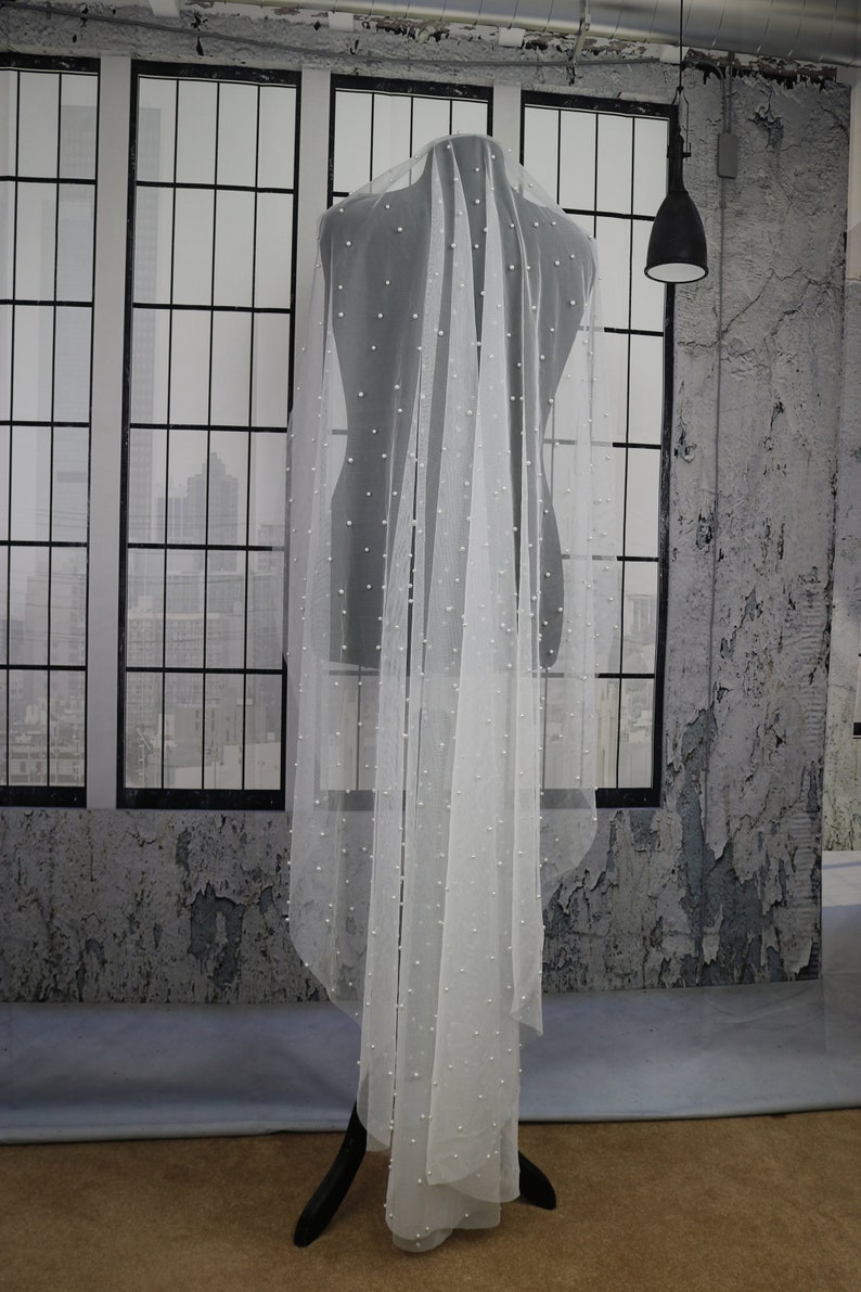 Pearl Veil Wedding Veil With Pearls Bridal Pearl Veil Tulle | Etsy UK