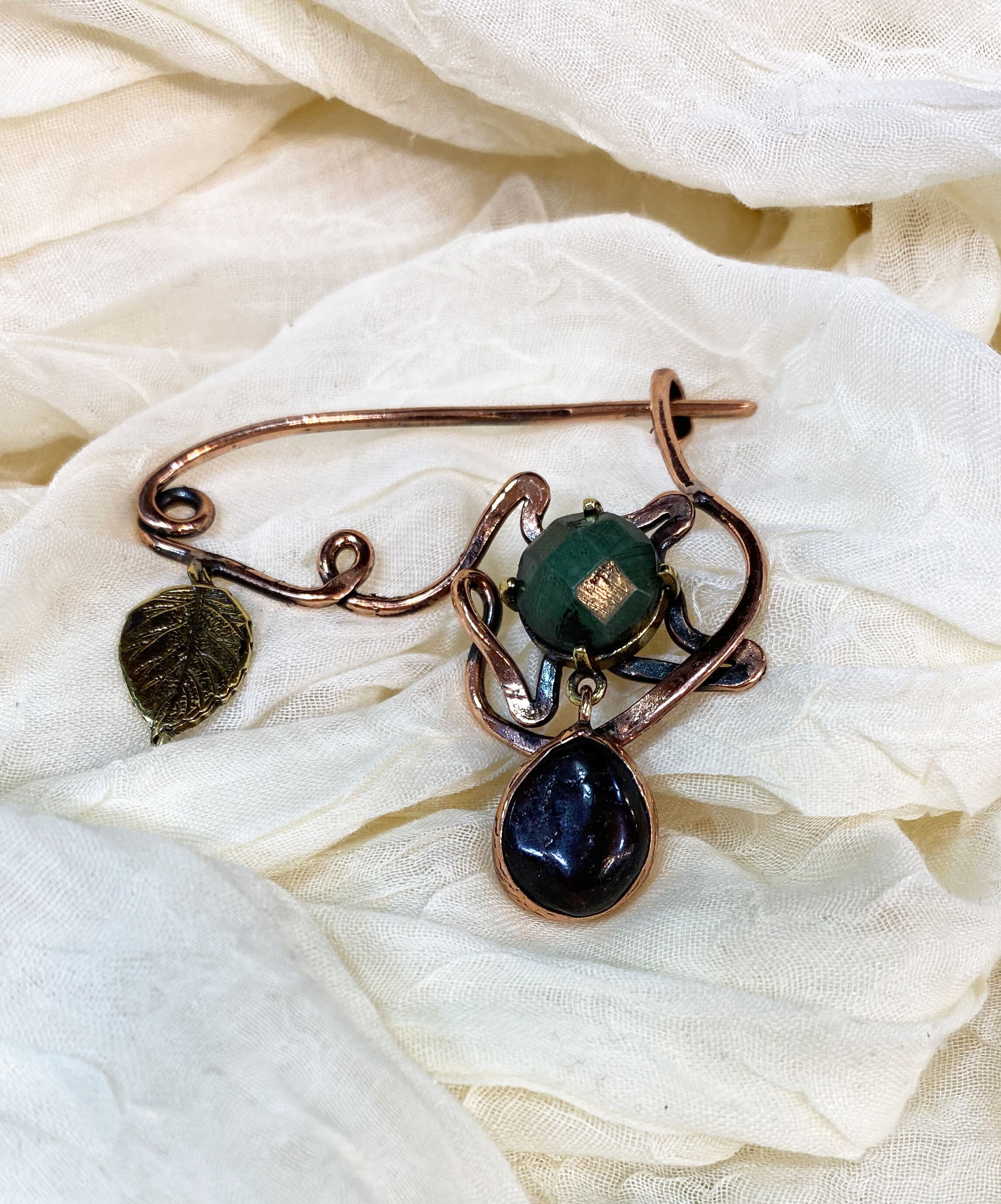 Handmade Natural Stone Copper Brooch/natural Stone Brooch/ Copper ...