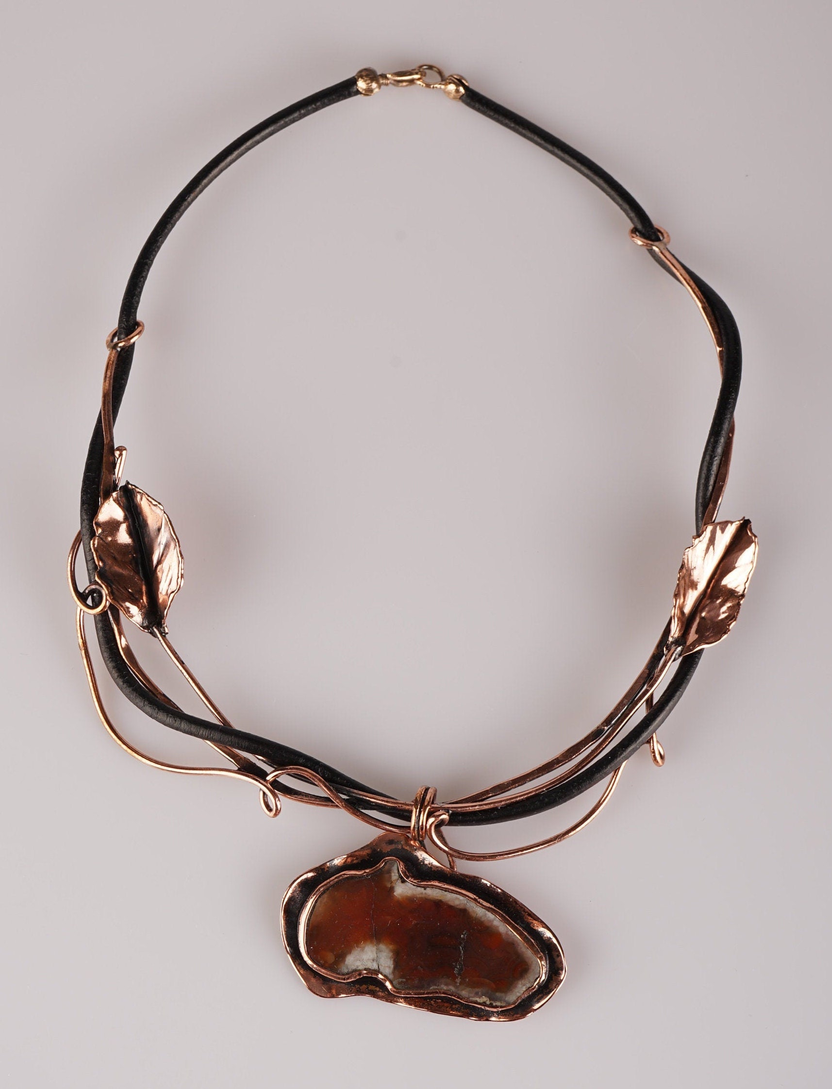 Agate Stone Copper Choker/wire Wrap Copper Choker/copper Jewelry/agate ...