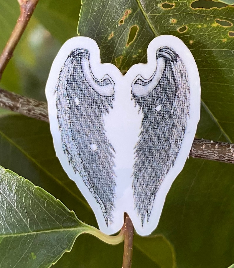Tiny Angel Wing Sticker | Small 1", Tattoo Drawing Stickers, Torn Wings ...