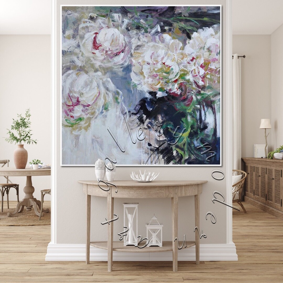 Hand Painted Abstract Flowers on Canvas, Original Framed Modern Wall ...