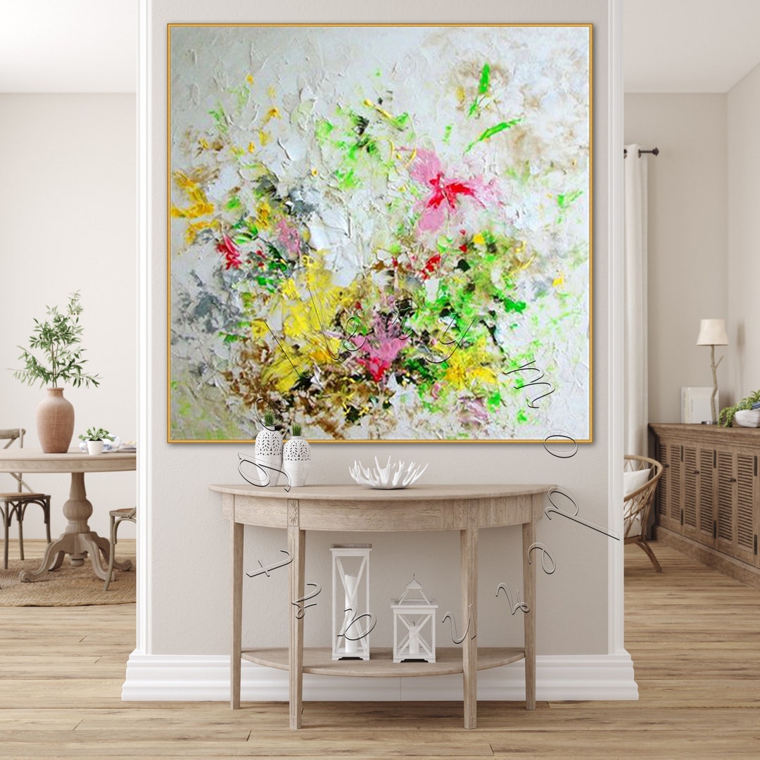 Large Floral Abstract Painting: Textured Colorful Oversize Canvas Art ...
