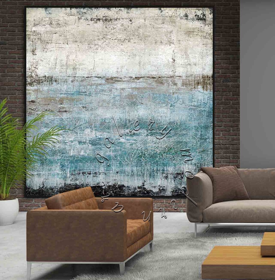 Extra Large Abstract Canvas Painting: White, Blue & Black Modern Decor ...