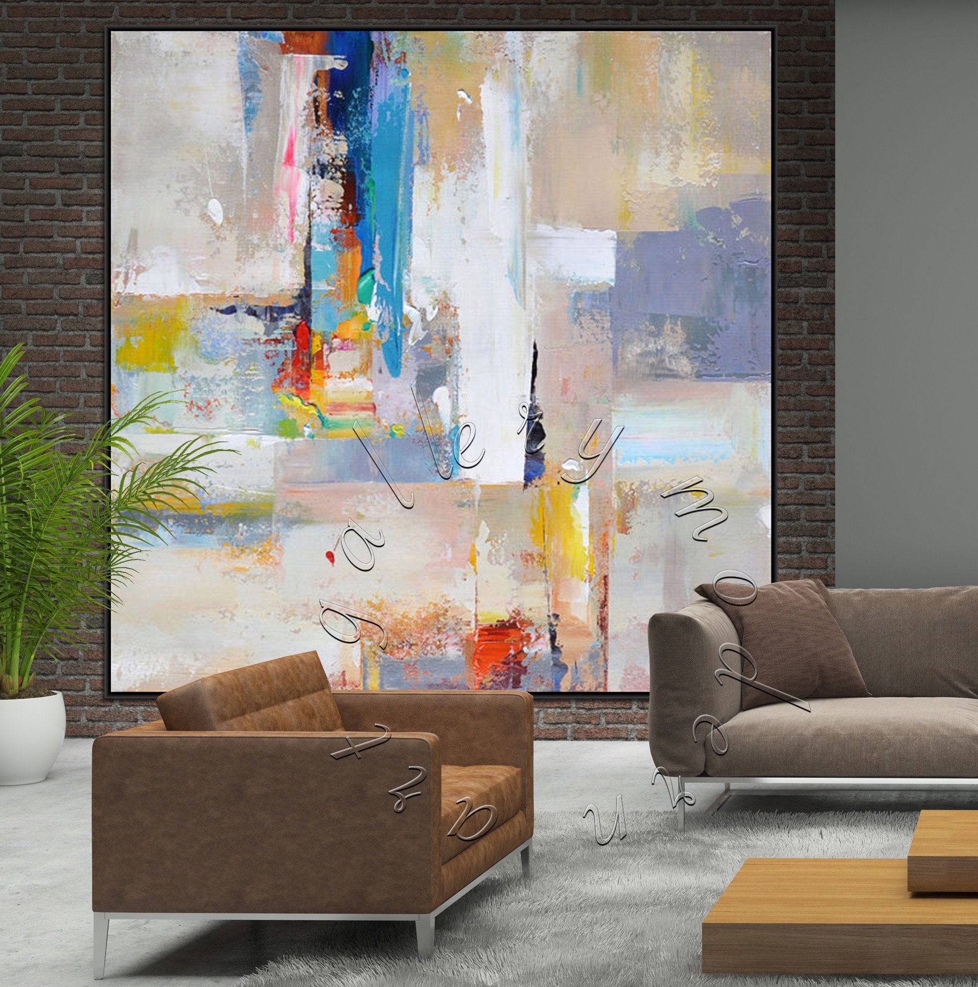 Framed Original Abstract Painting Soft Colors Large Modern | Etsy