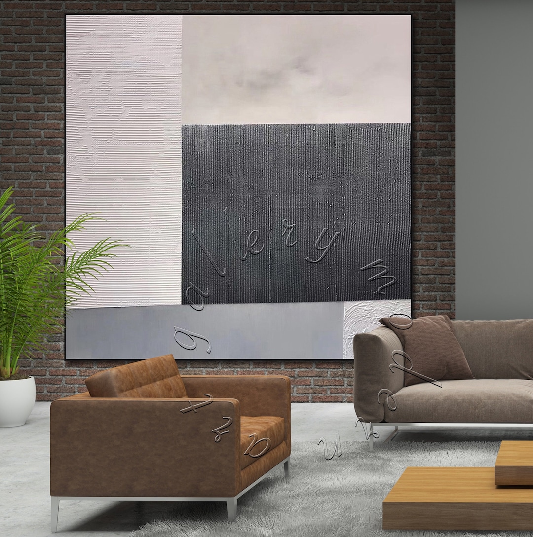 Large Abstract Textured Canvas Painting: Framed Contemporary Wall Art ...