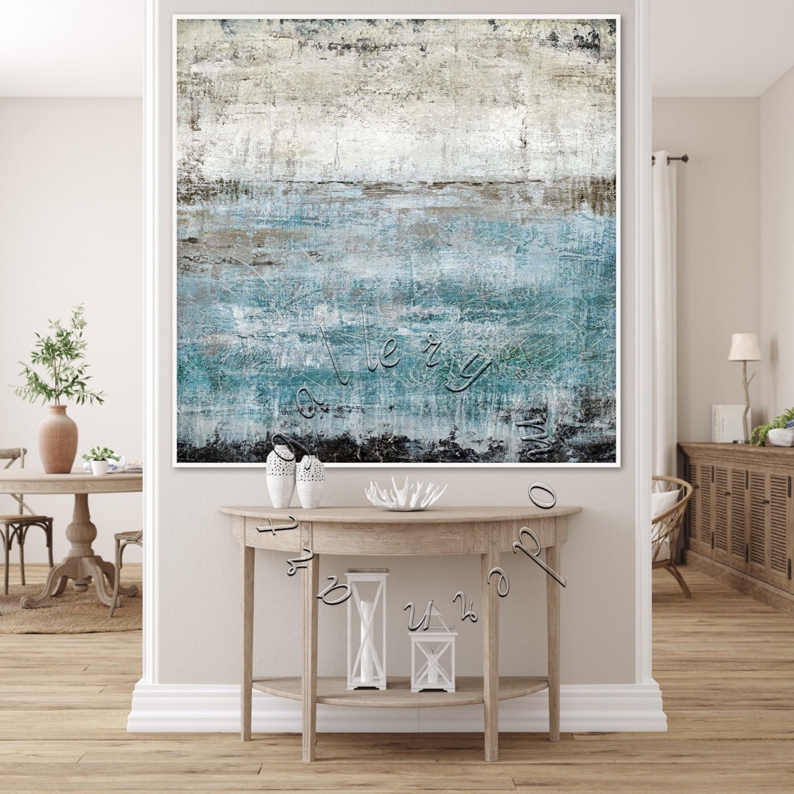 Extra Large Abstract Canvas Painting: White, Blue & Black Modern Decor ...