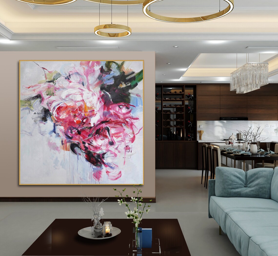 Framed Abstract Flower Painting Original Abstract Canvas | Etsy