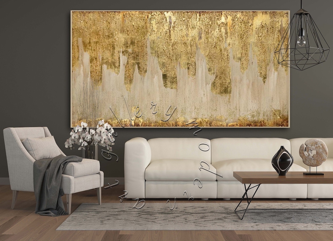 Framed Abstract Original Painting, Large Gold Abstract Painting ...