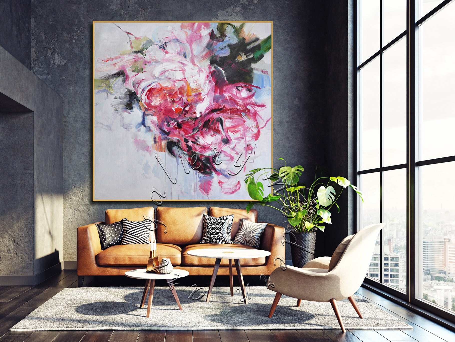 Framed Abstract Flower Painting Original Abstract Canvas | Etsy